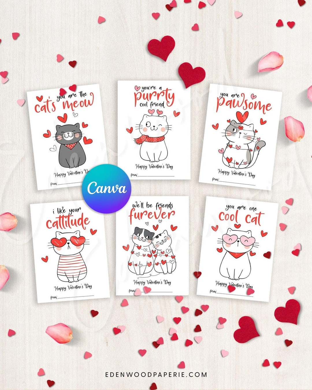 EDITABLE Cat Valentine's Day Cards, Classroom Valentine's Day Cards for ...
