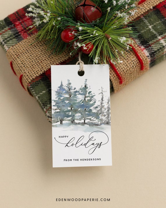 Christmas Gift Tag Printable Happy Holidays Gift Tag Holiday | Etsy