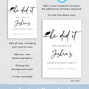 He Did It Graduation Welcome Sign Template, Printable Graduation Party ...