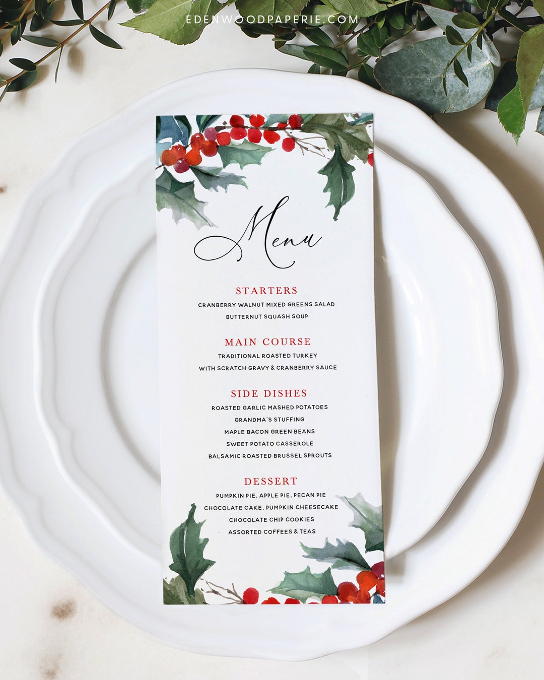 Christmas Menu, Christmas Menu Card Template, Holiday Menu Printable ...