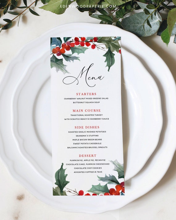 Christmas Menu Christmas Menu Card Template Holiday Menu | Etsy