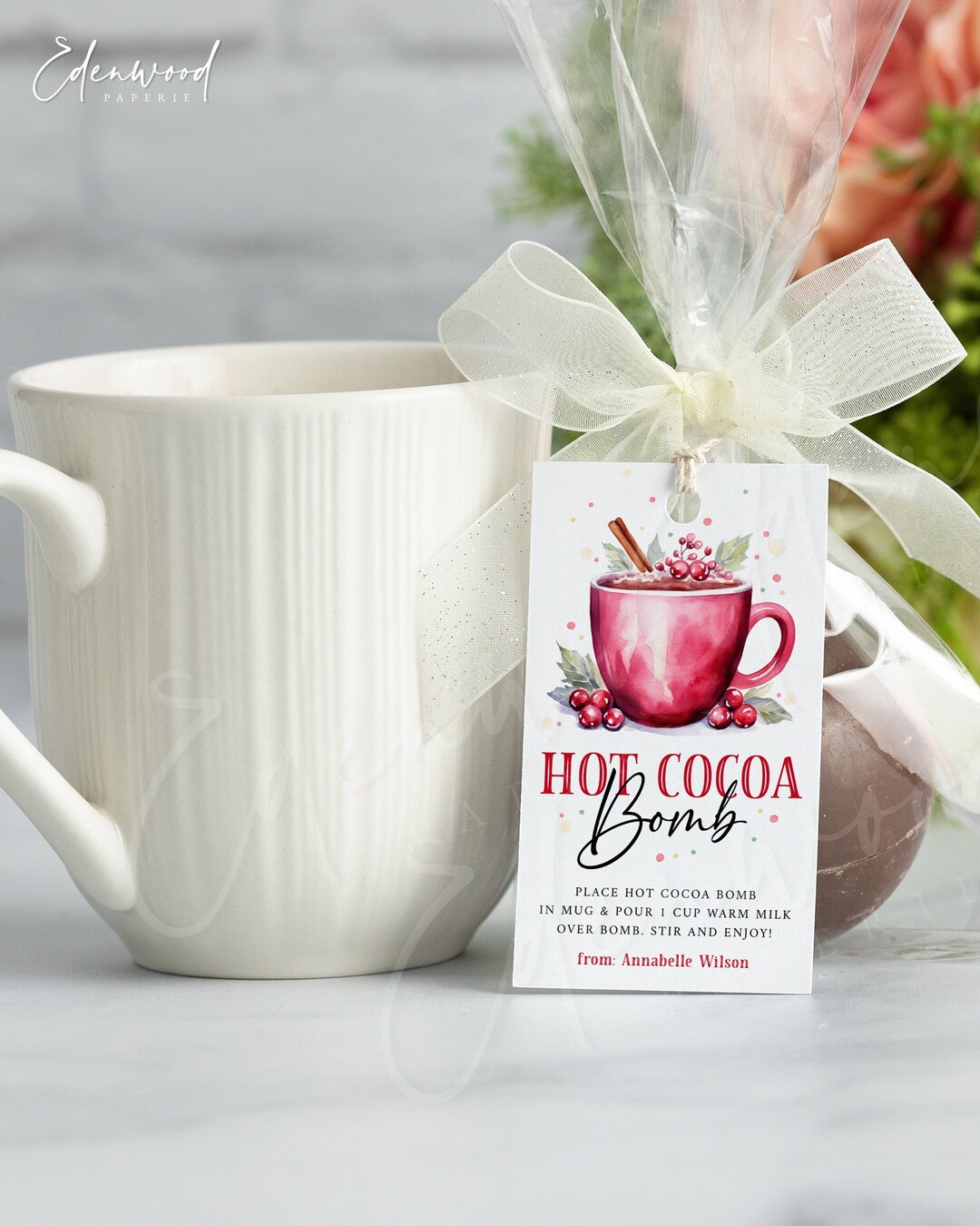 Hot Cocoa Bomb Tag, Printable Hot Chocolate Bomb Gift Tag Template ...