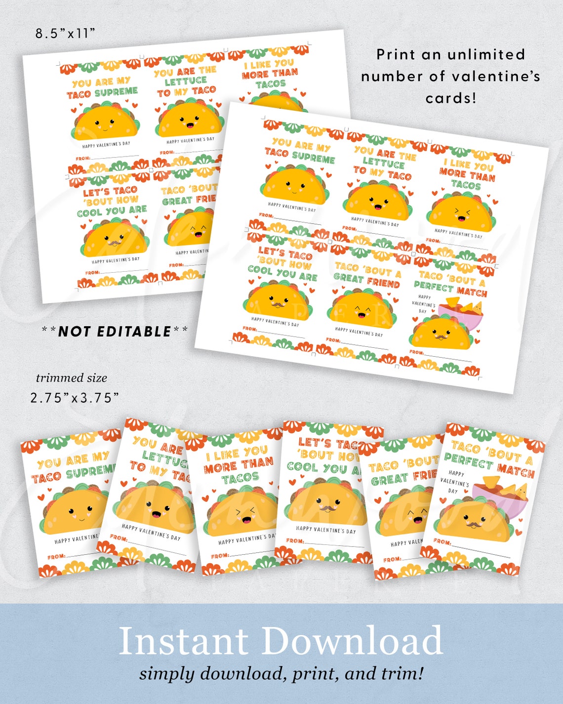 Printable Taco Valentine's Day Cards, Classroom Valentine's Day Cards ...