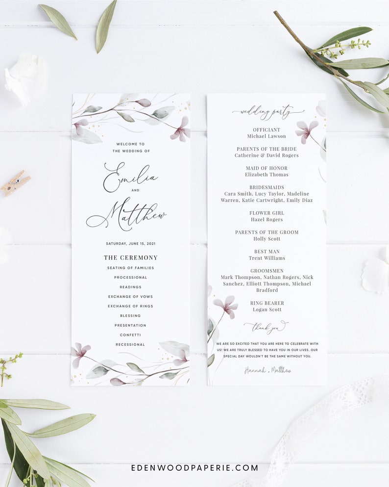 Wedding Ceremony Program Template Printable Wedding Ceremony - Etsy