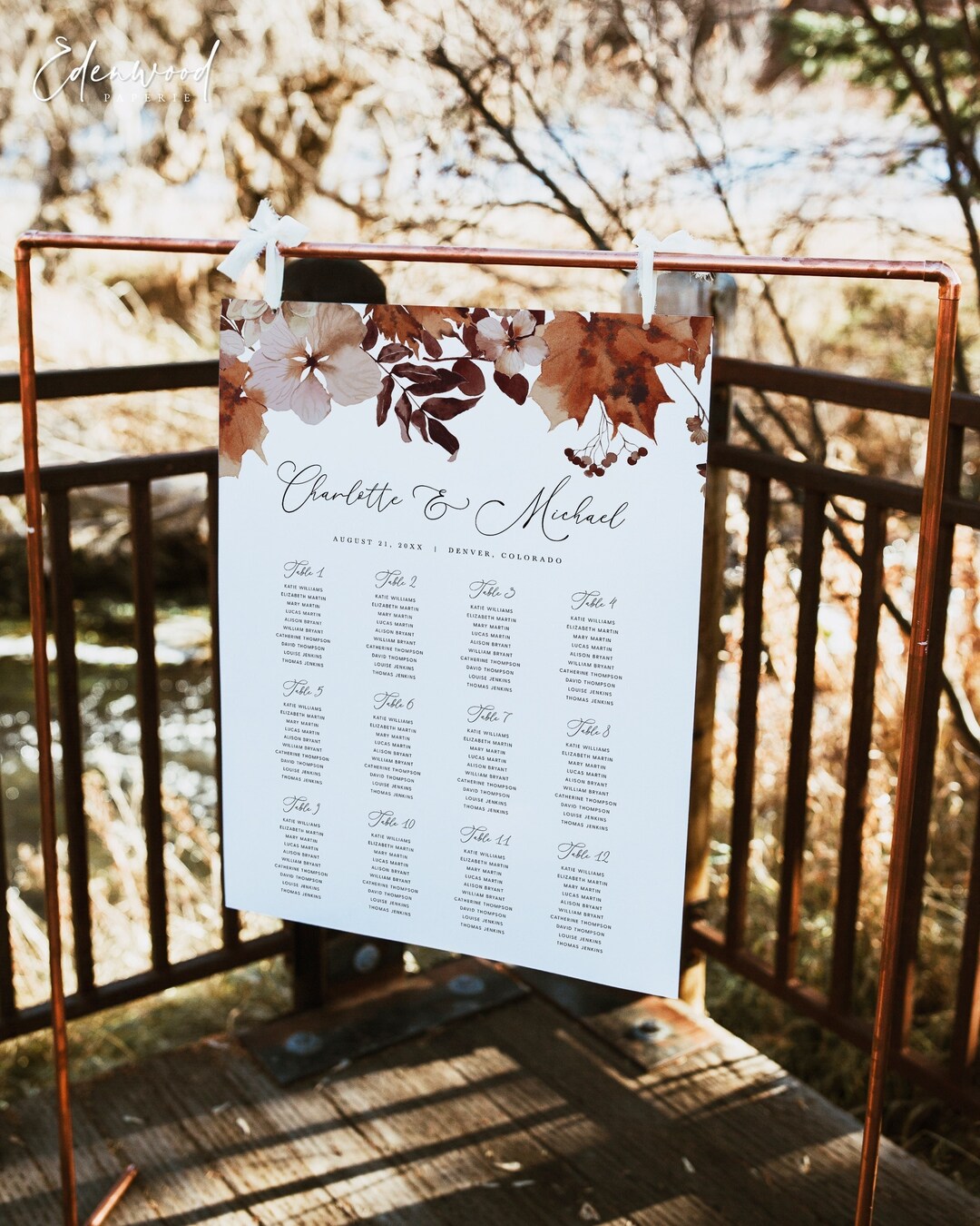 Fall Wedding Seating Chart Template 18x24 & - Etsy