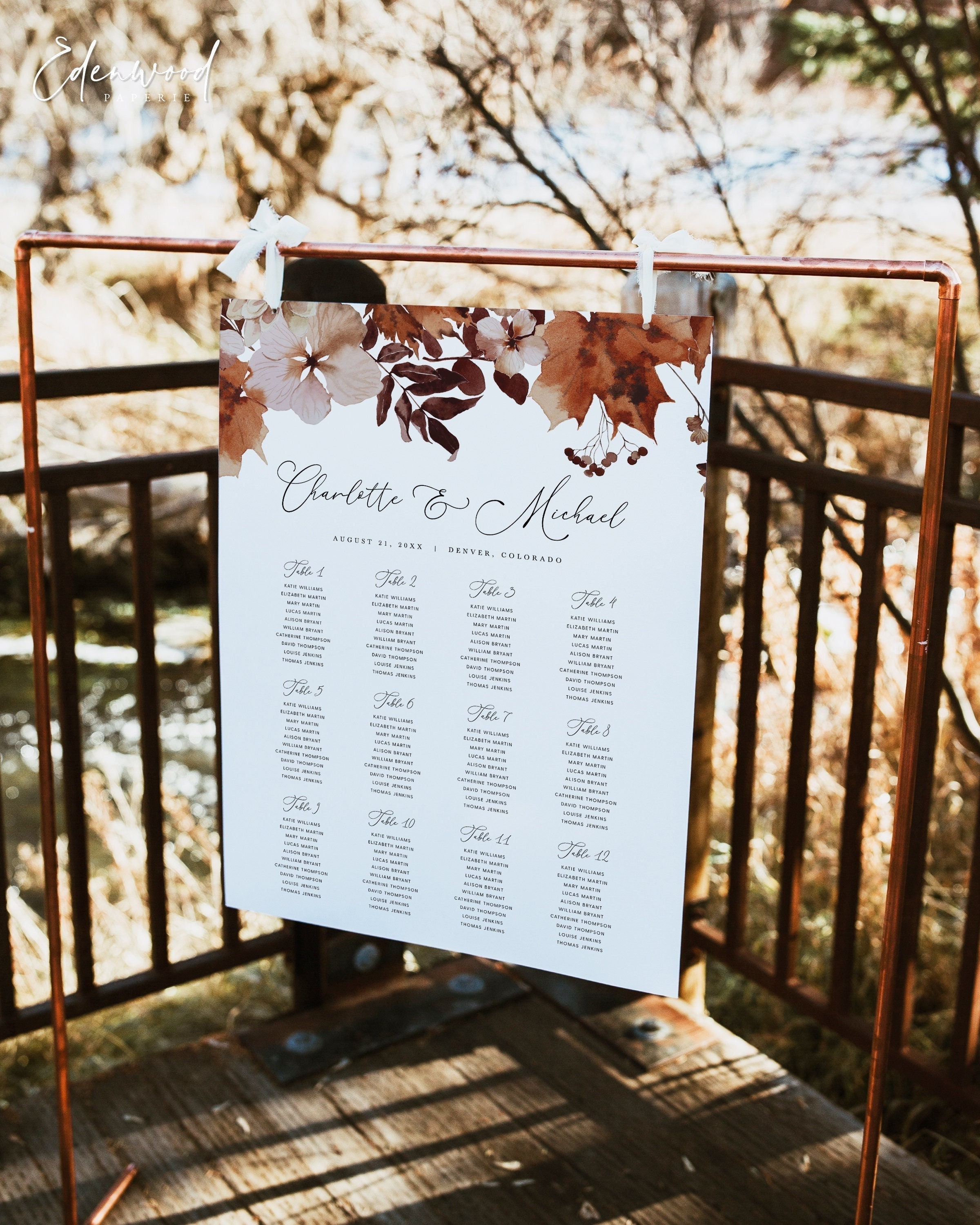 Fall Wedding Seating Chart Template (18x24" & 24x36"), Autumn Wedding ...