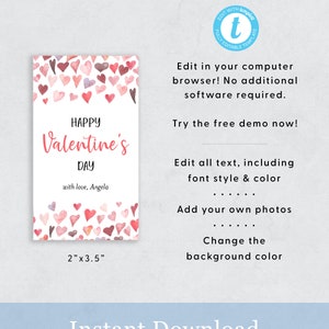 Editable Valentine's Day Tag, Printable Valentine Gifts Tags, Hearts ...
