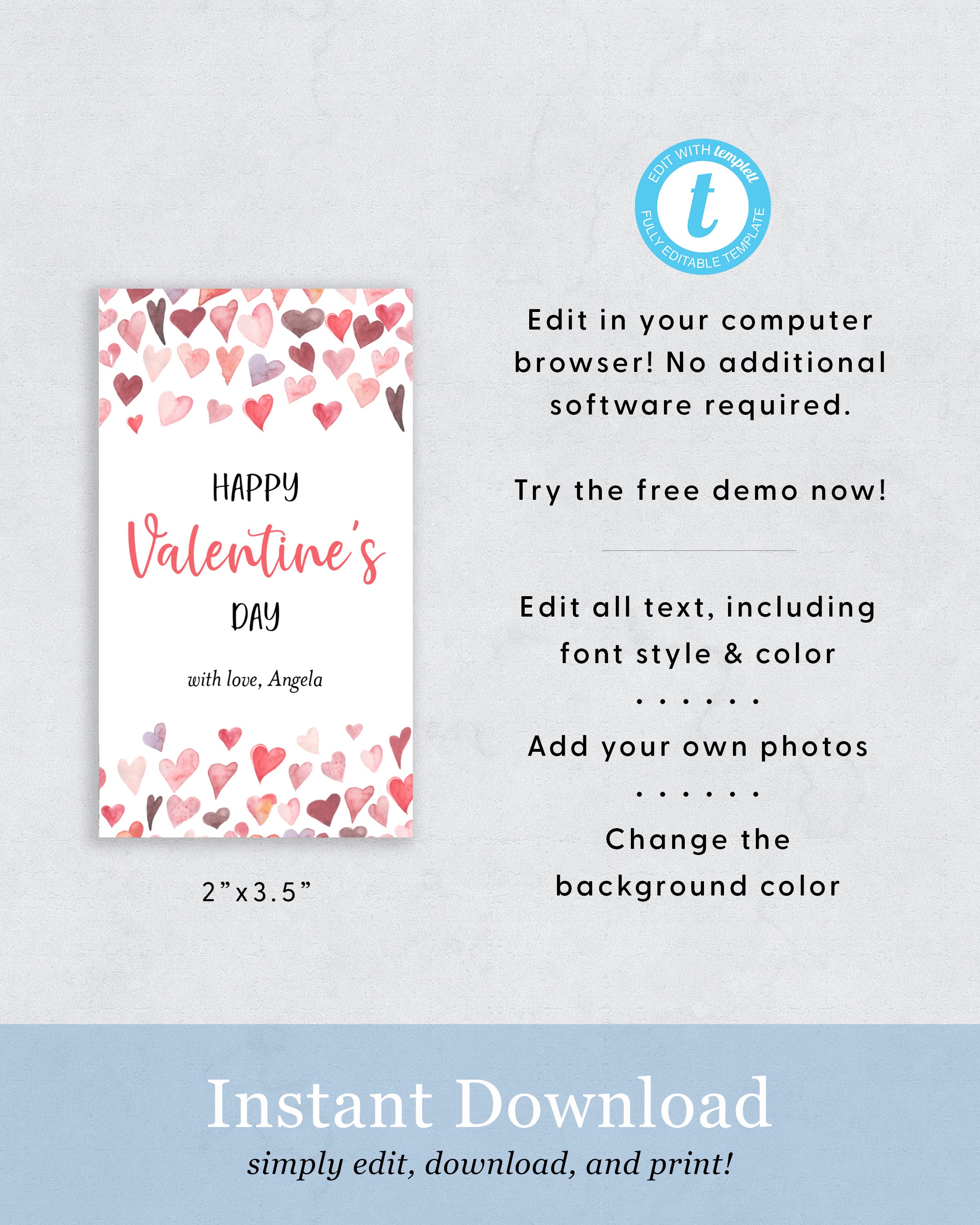 Editable Valentine's Day Tag Printable Valentine Gifts - Etsy