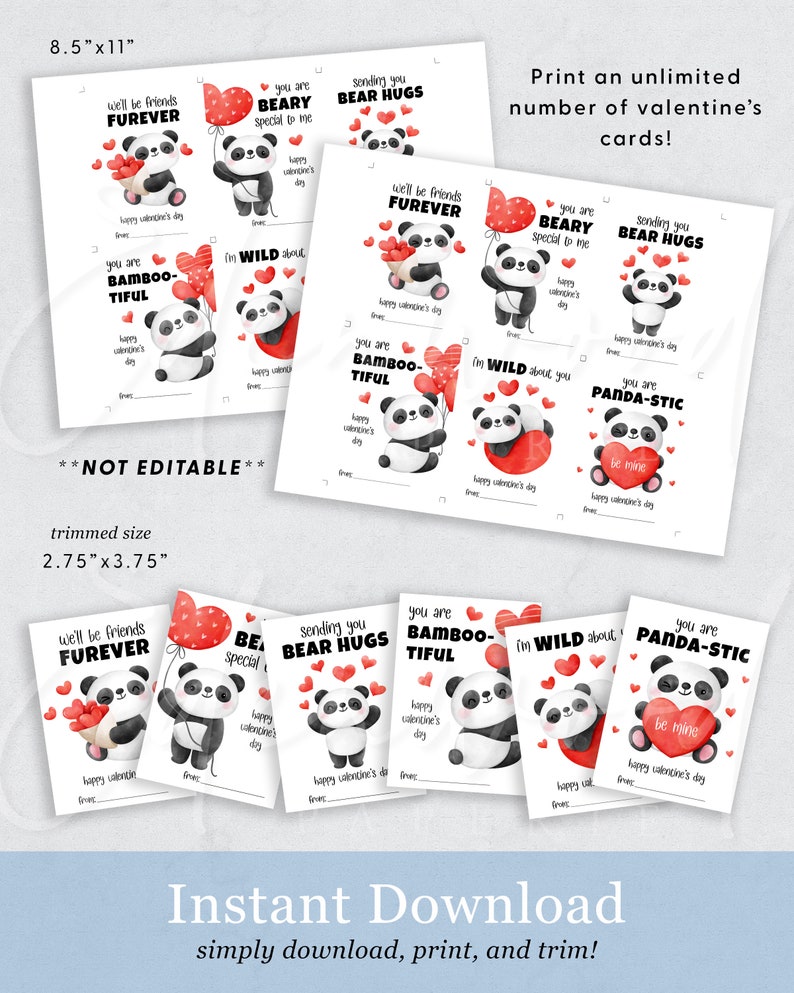 Printable Panda Valentine's Day Cards, Classroom Valentine's Day Cards ...