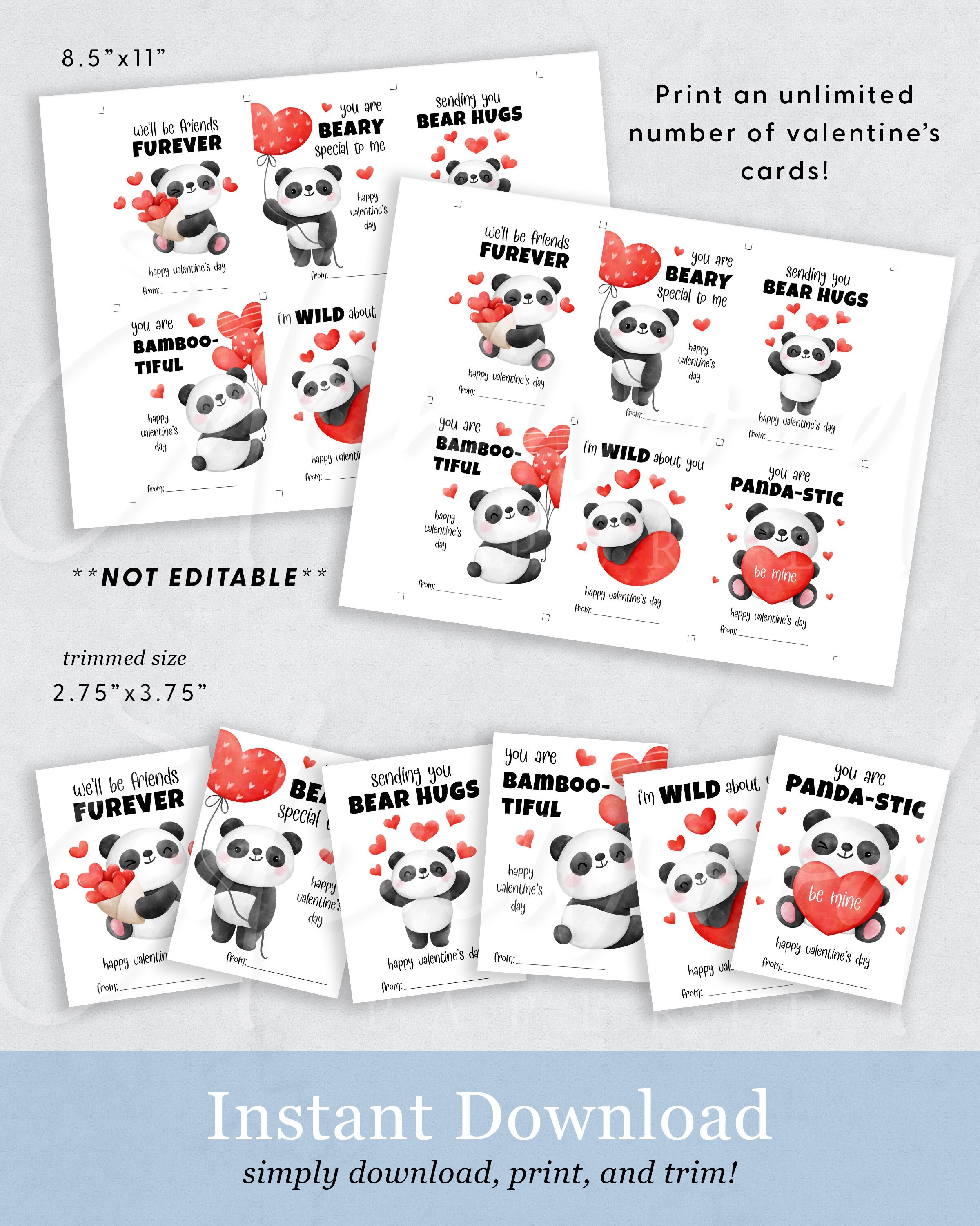 Printable Panda Valentine's Day Cards, Classroom Valentine's Day Cards ...
