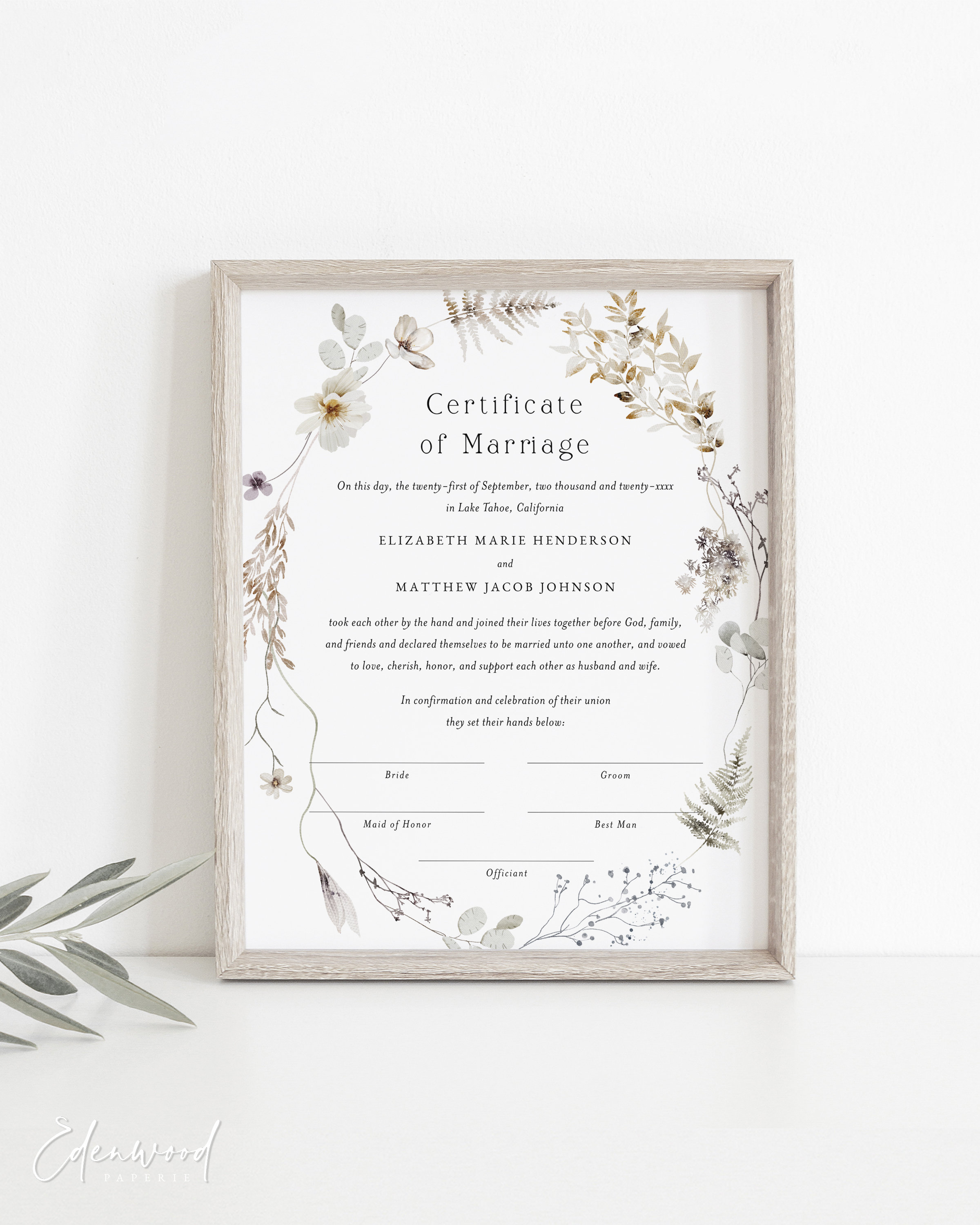 Elegant Wedding Marriage Certificate Keepsake, Decorative Marriage ...