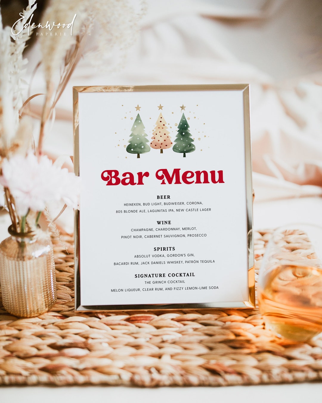 Christmas Bar Menu, Holiday Party Bar Sign, Christmas Drinks Sign ...