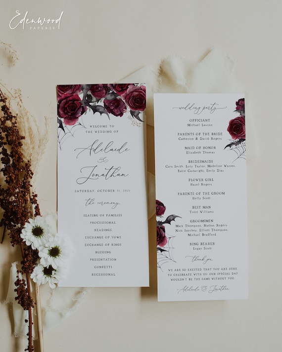 Gothic Wedding Program Template Halloween Wedding Ceremony - Etsy