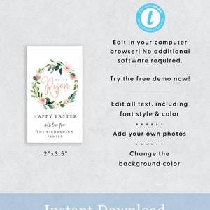 He is Risen Easter Treat Tag, Religious Easter Favor Tag, Printable ...