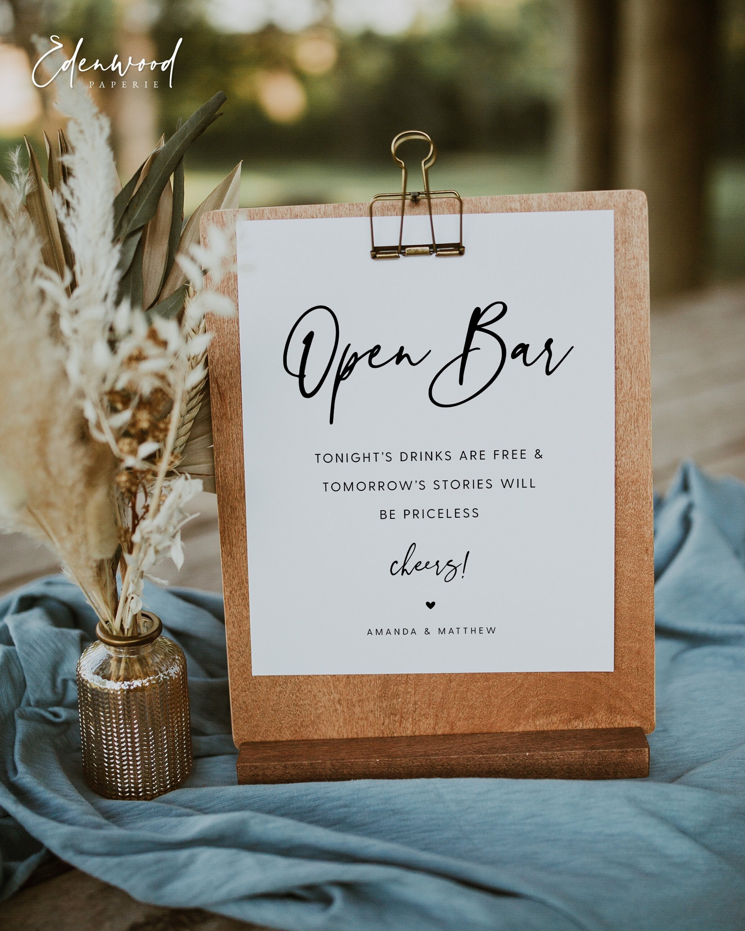 Wedding Open Bar Sign Printable Open Bar Sign Template | Etsy
