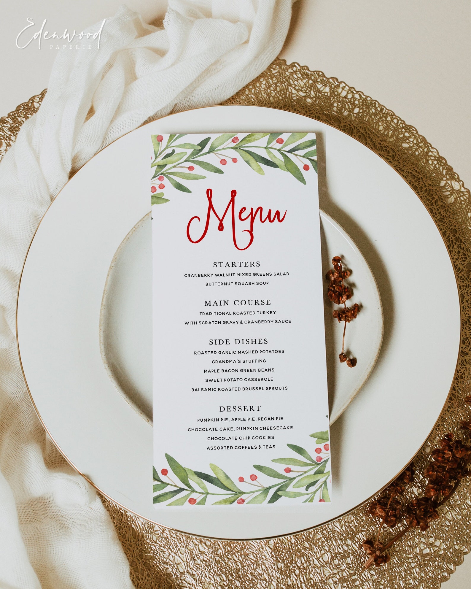 Christmas Menu Card Template Editable Holiday Menu Printable - Etsy