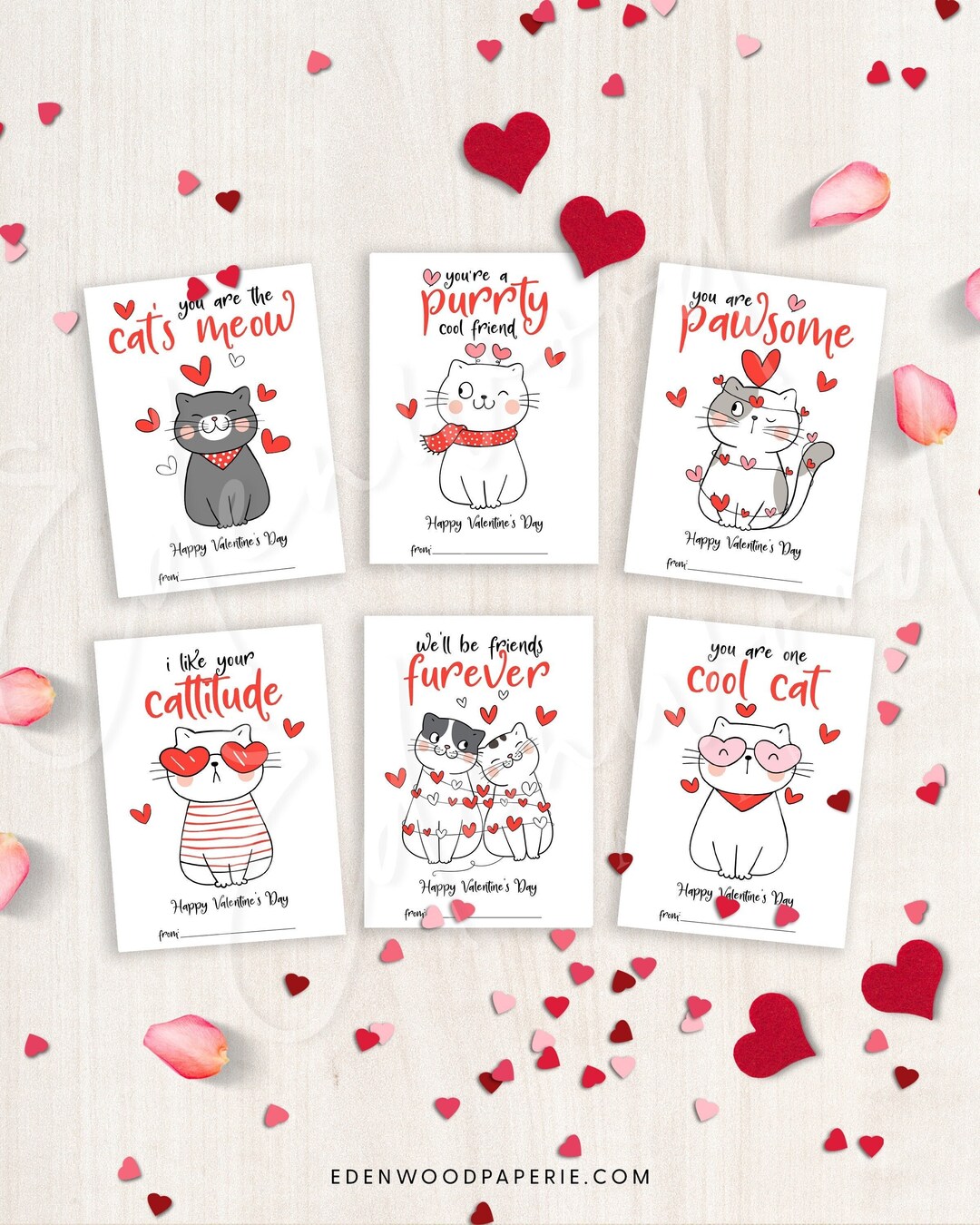 Printable Cat Valentine's Day Cards, Classroom Valentine's Day Cards ...
