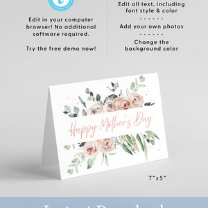 Floral Mother's Day Card Printable, Happy Mother's Day Card Template ...