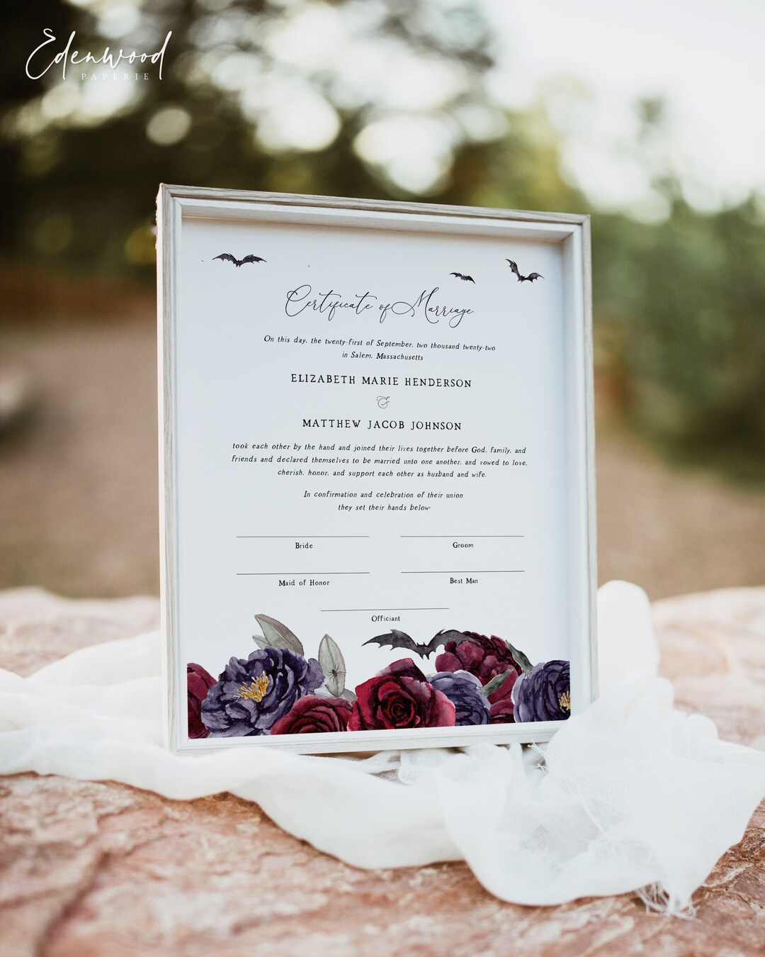 Gothic Wedding Marriage Certificate Keepsake, Decorative Marriage ...