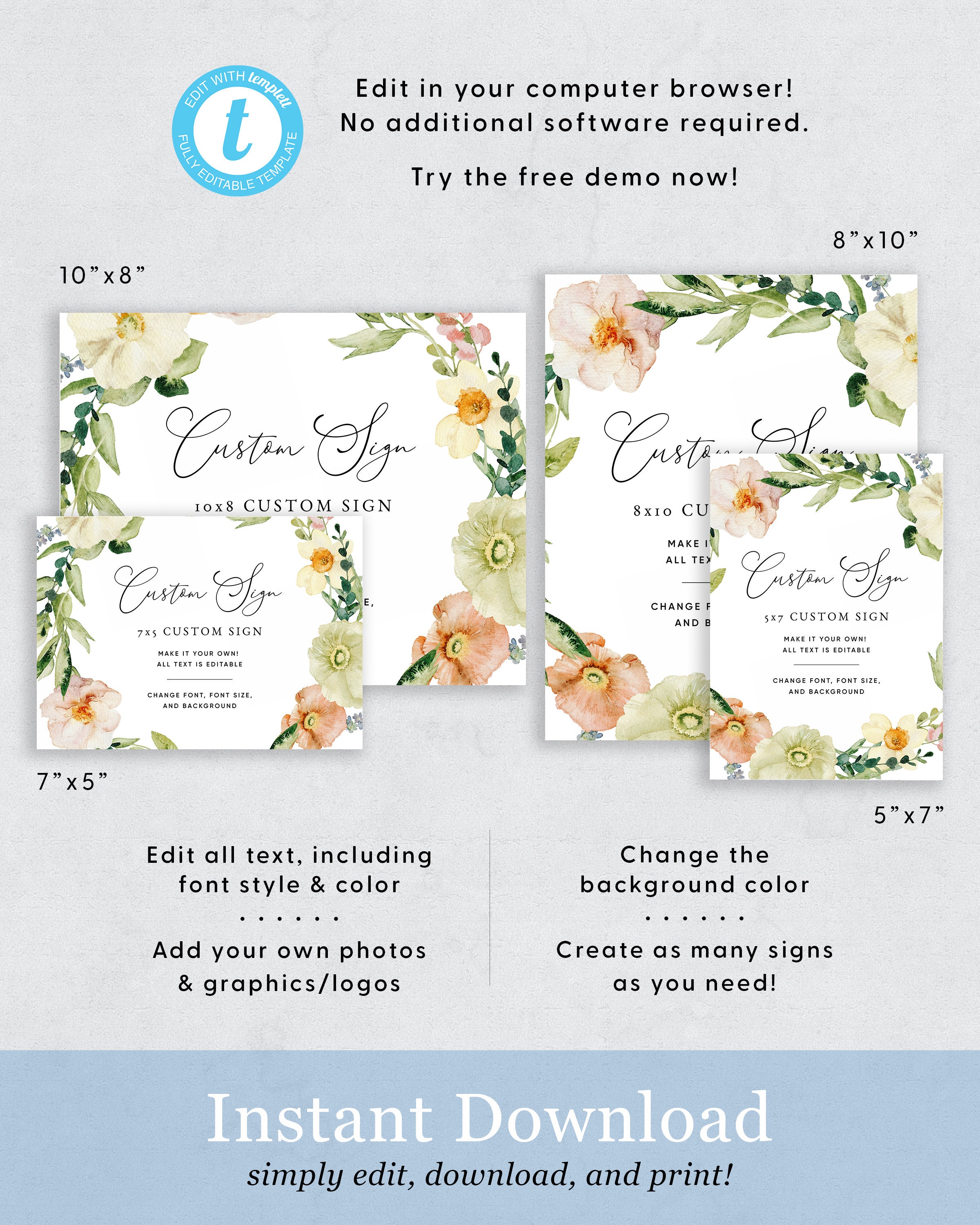 Boho Wedding Sign Template 8x10 Floral Greenery Custom - Etsy