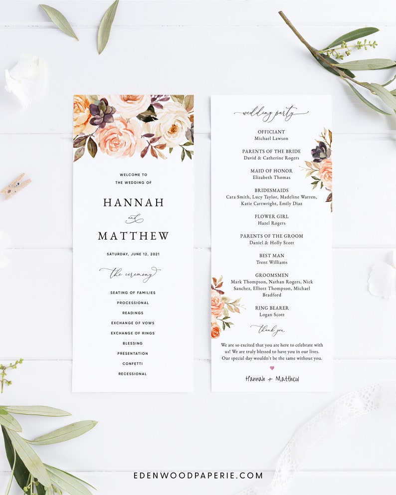 Fall Wedding Ceremony Program Template Autumn Wedding - Etsy
