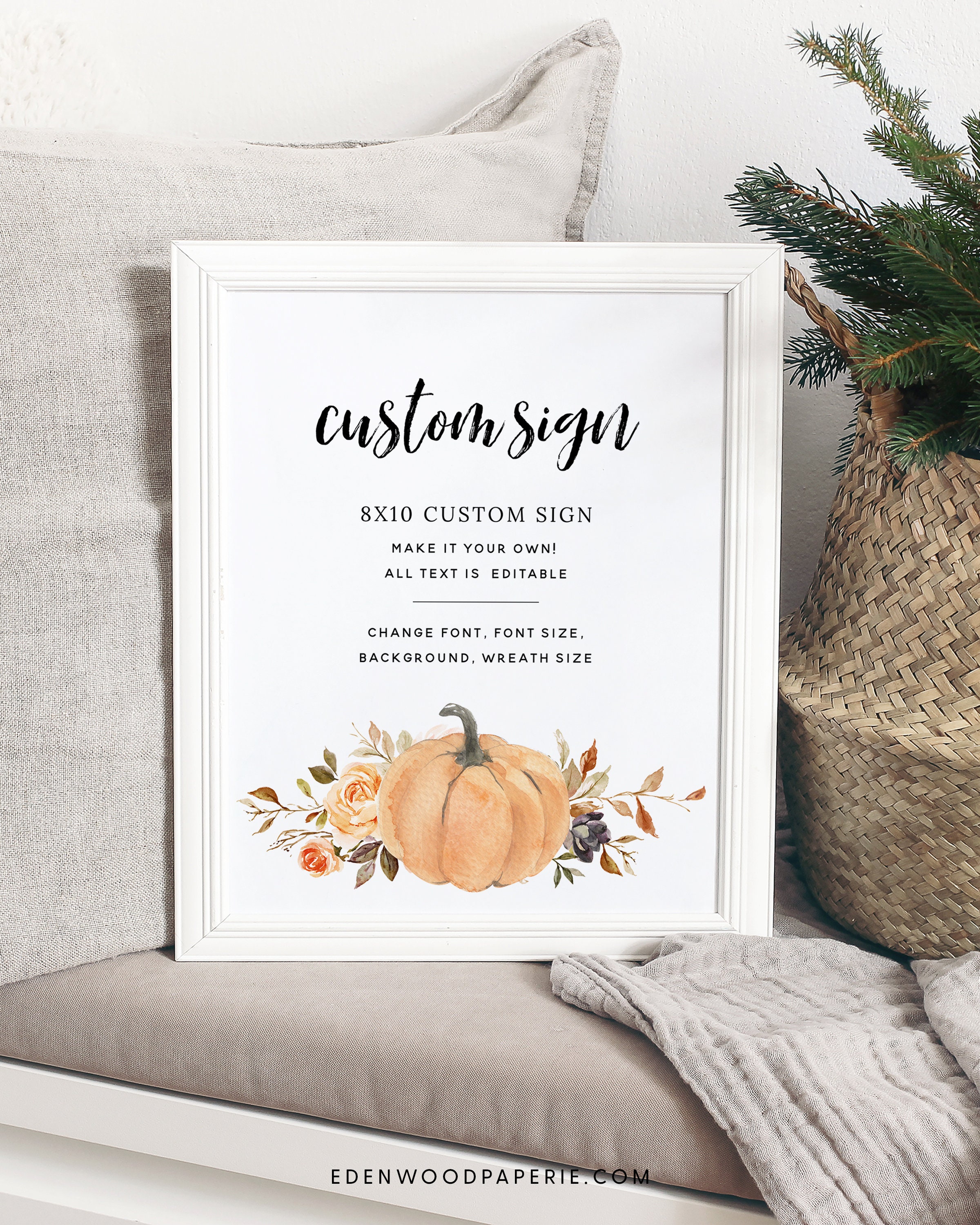 Fall Pumpkin Custom Sign Printable 8x10 Custom Sign Editable - Etsy
