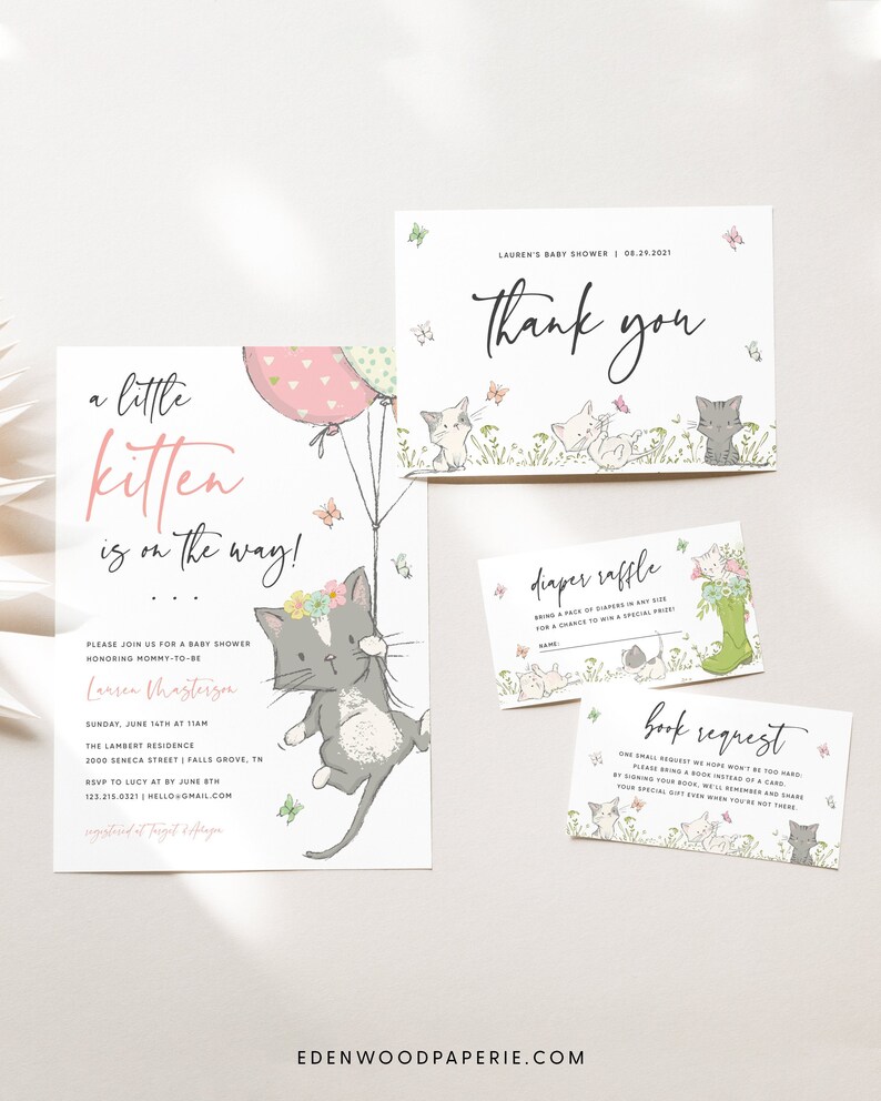 Kitten Baby Shower Invitation Template, Editable Baby Shower Invitation ...
