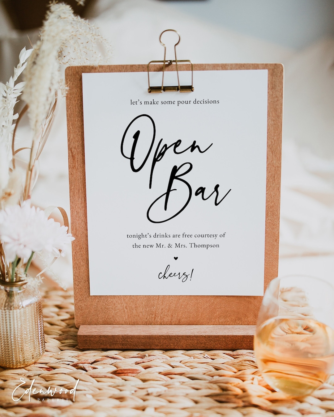 Open Bar Sign, Printable Wedding Open Bar Sign Template, Minimalist ...