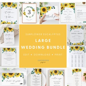 Sunflower Wedding Program Template, Rustic Sunflower Eucalyptus Wedding ...