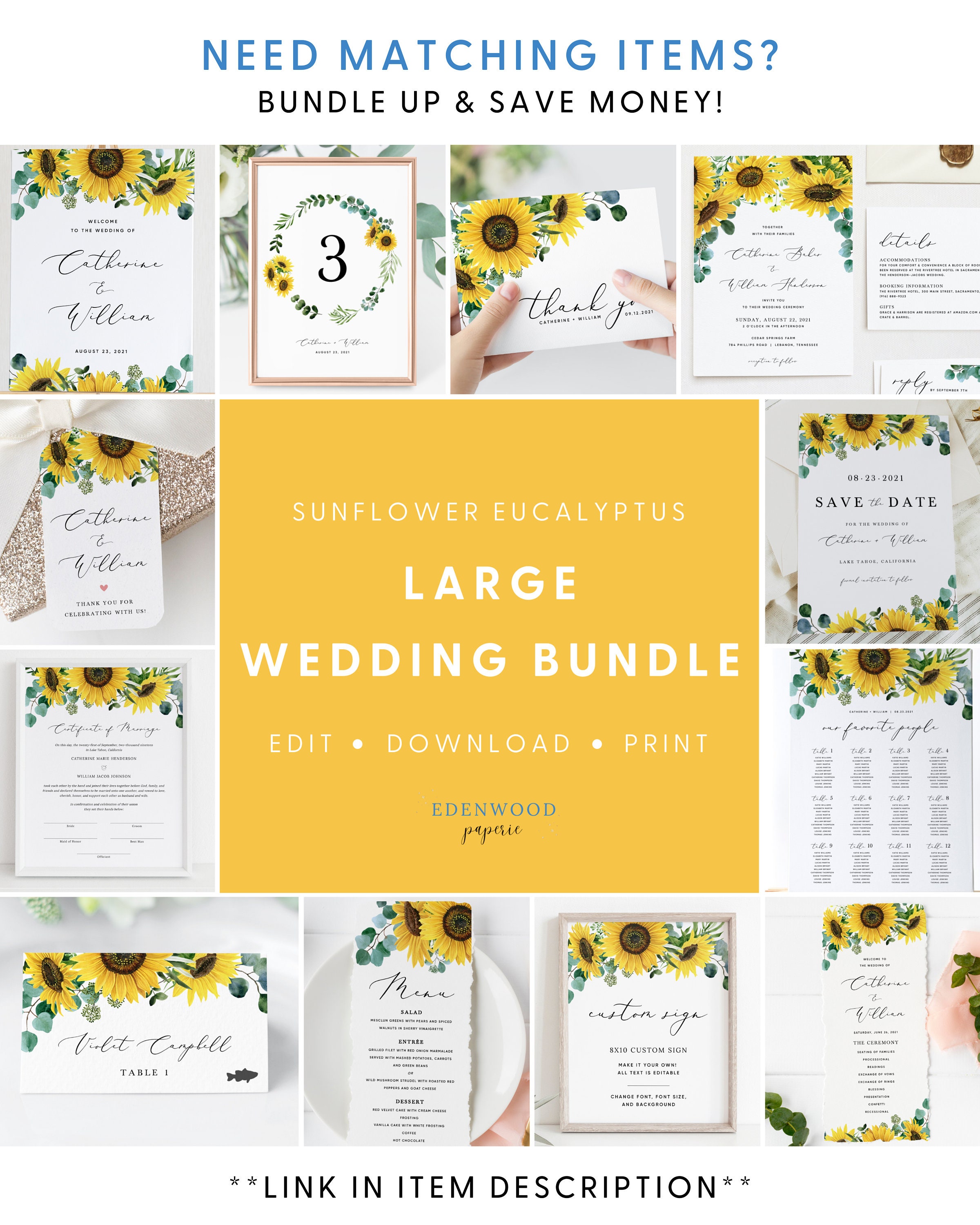 Sunflower Wedding Program Template Rustic Sunflower | Etsy