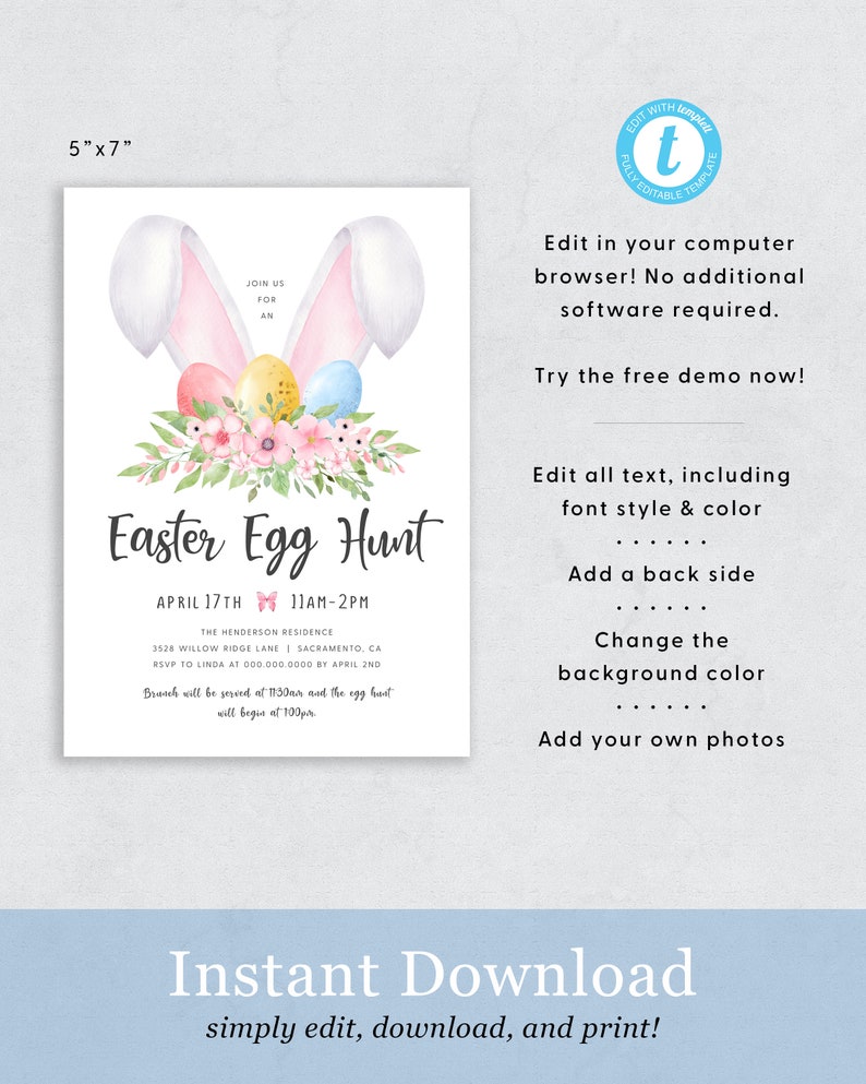 Printable Easter Egg Hunt Invitation Editable Easter | Etsy