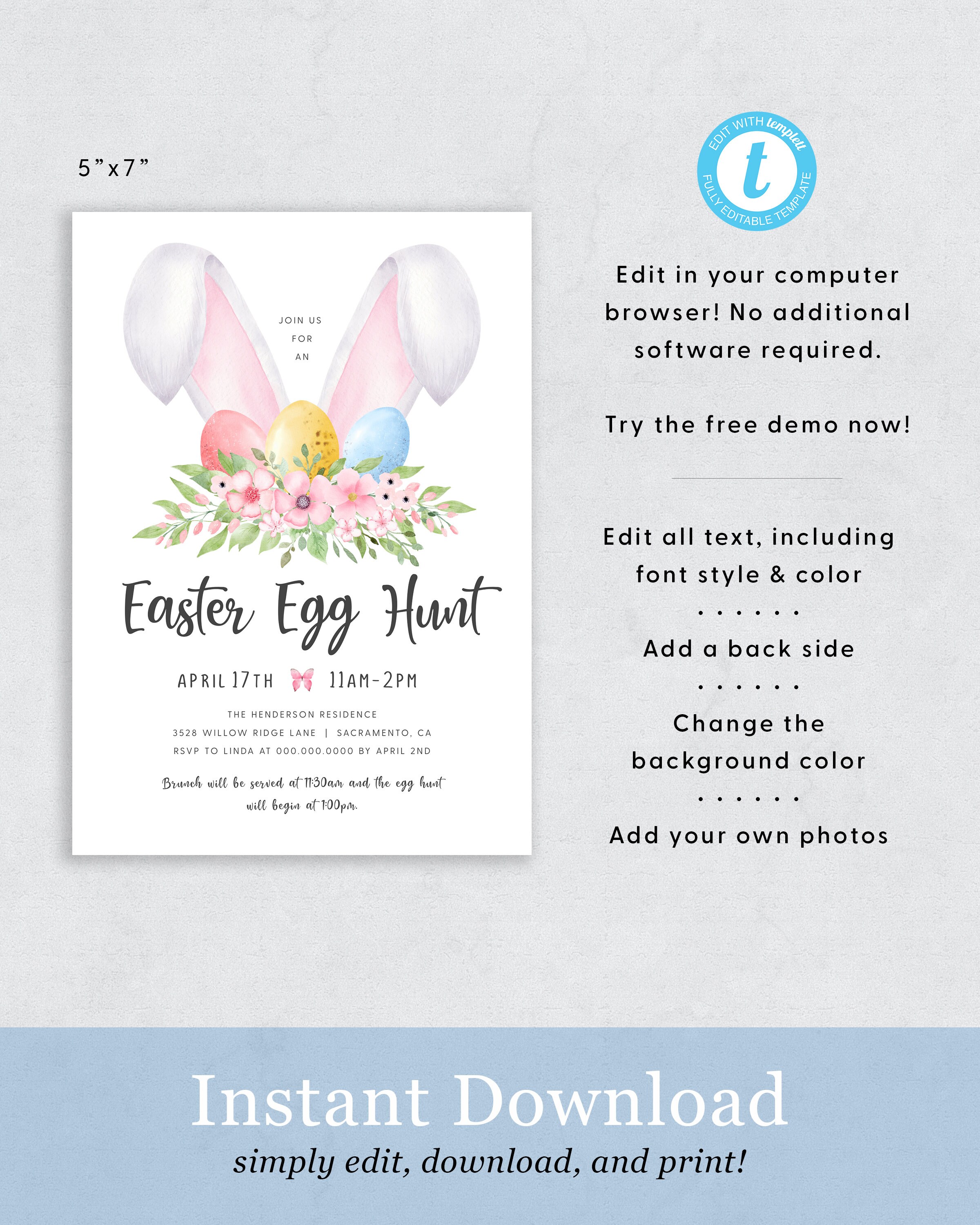 Printable Easter Egg Hunt Invitation Editable Easter | Etsy