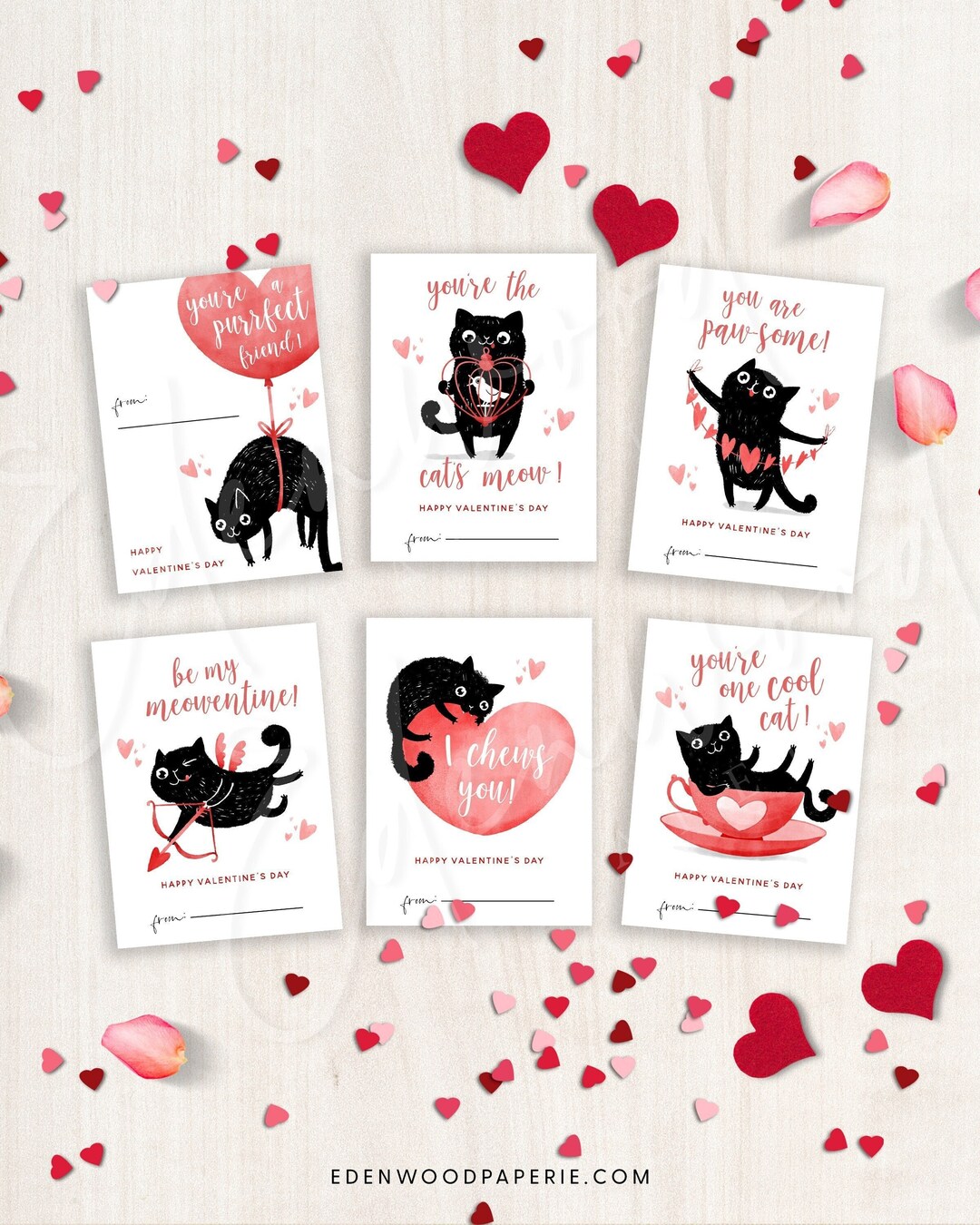 Printable Cat Valentine's Day Cards, Classroom Valentine's Day Cards ...
