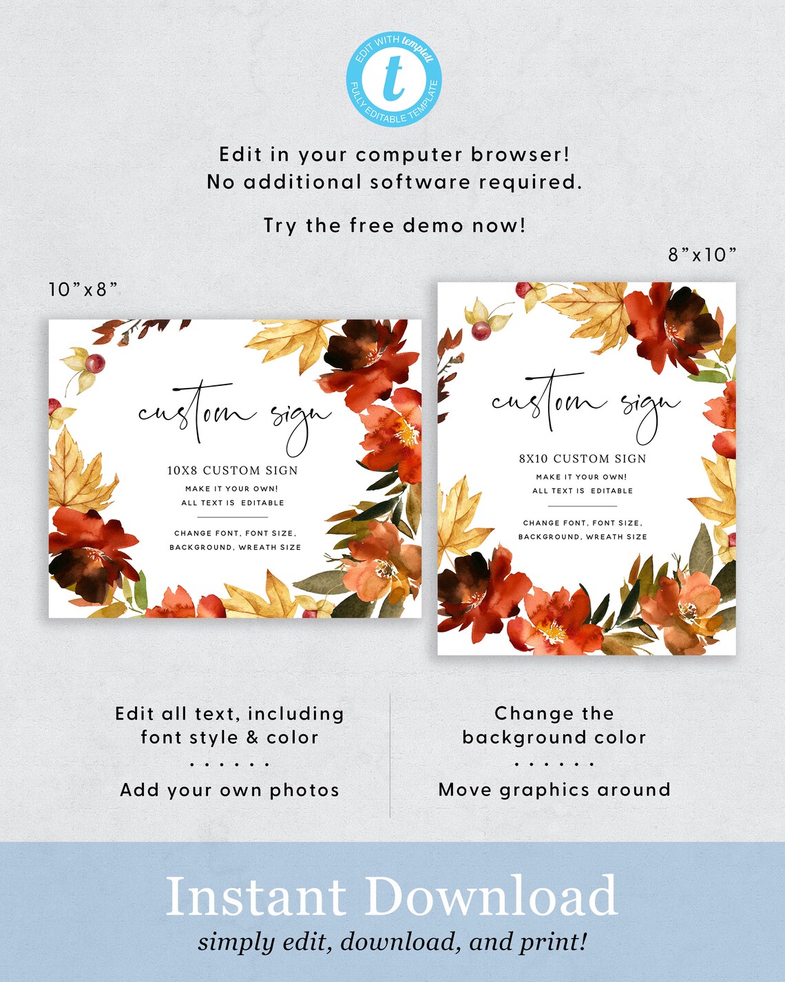 Fall Custom Sign Printable 8x10 Custom Sign Editable Custom | Etsy