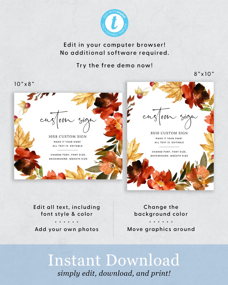 Fall Custom Sign Printable 8x10 Custom Sign Editable Custom | Etsy