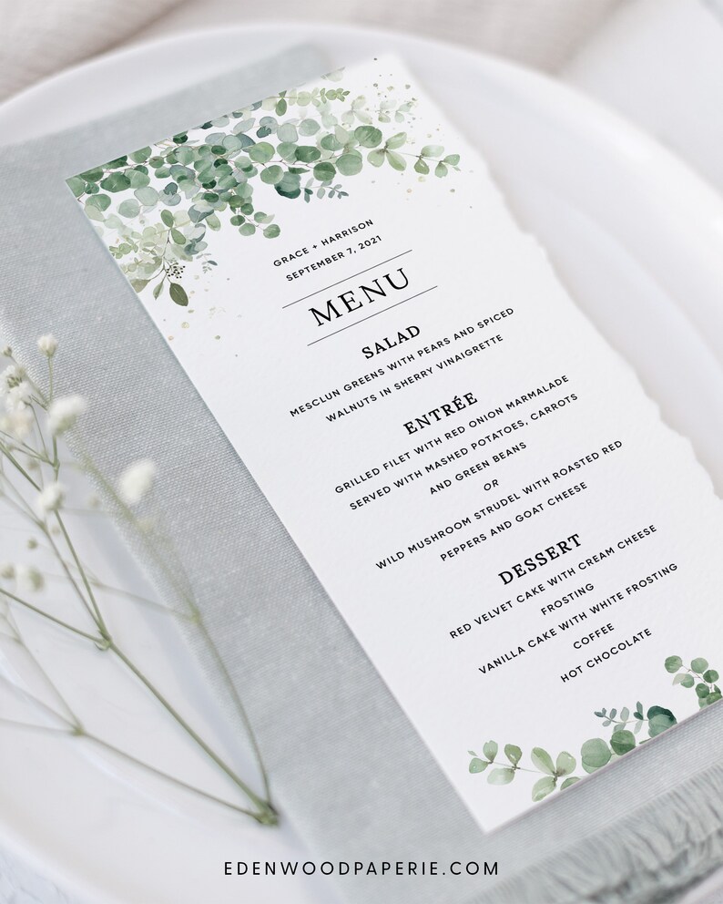 Eucalyptus Wedding Menu Template Greenery Wedding Menu Cards - Etsy