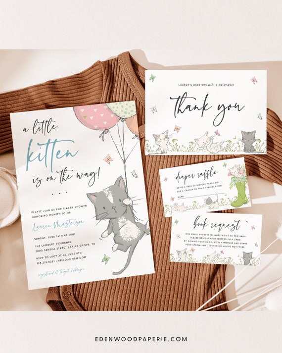 Kitten Baby Shower Invitation Template Editable Baby Shower | Etsy