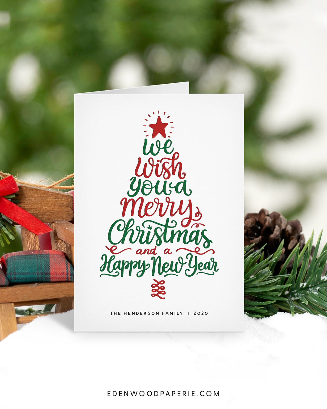 Folded Christmas Card Template, Printable Christmas Cards, 5x7" Happy ...