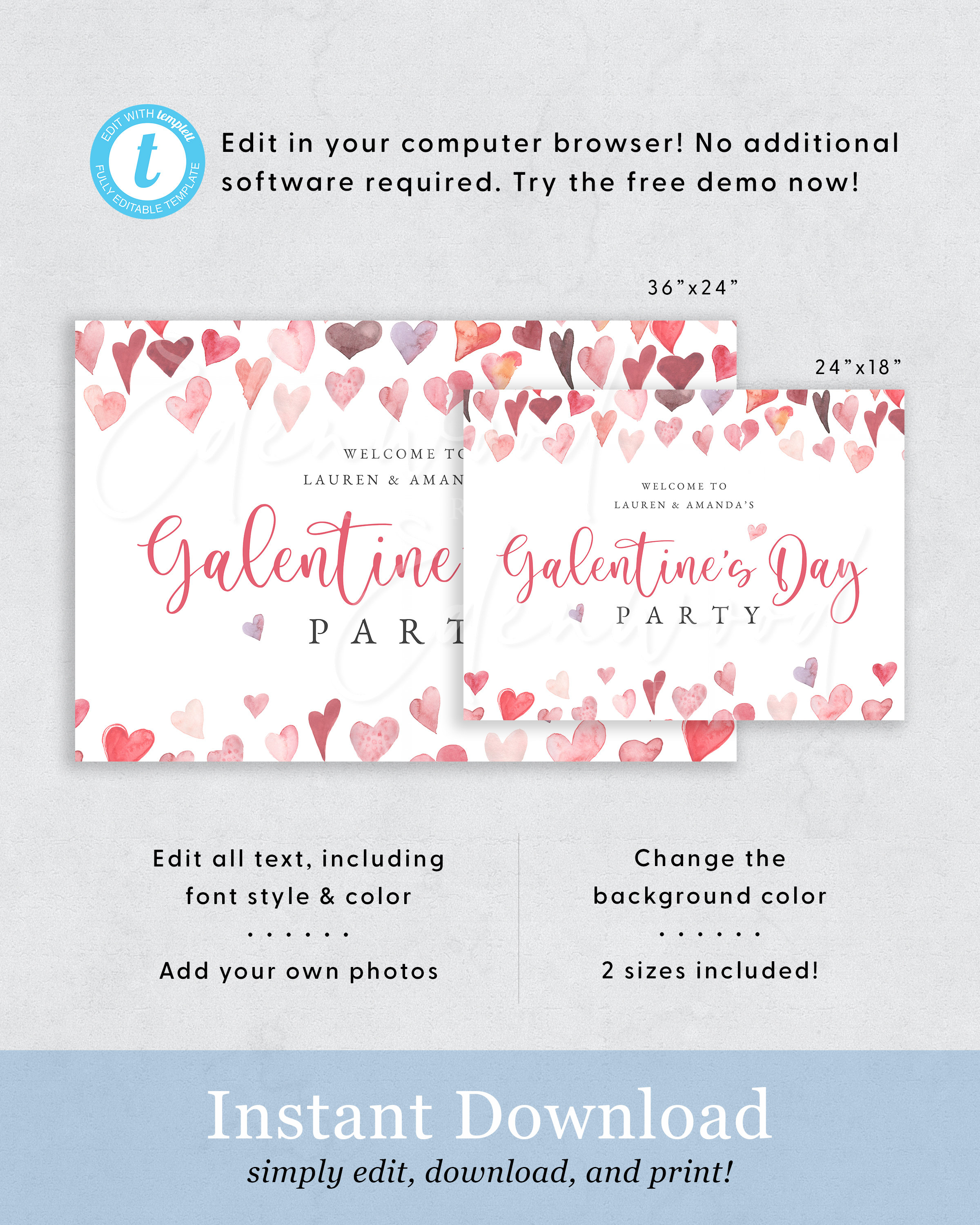 Galentine's Day Party Welcome Sign Template Friends - Etsy