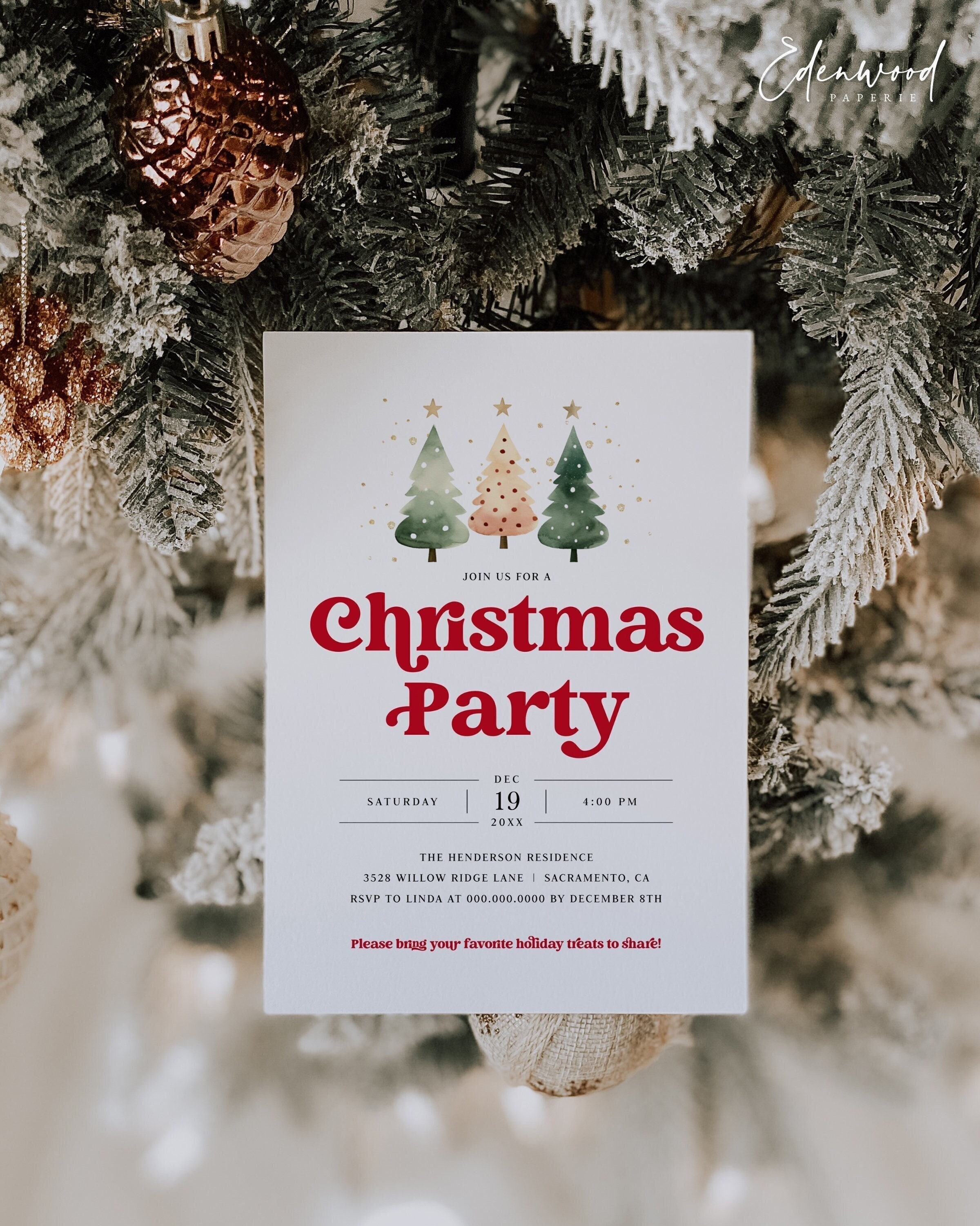 Christmas Party Invitation, Printable Retro Holiday Party Invitation ...