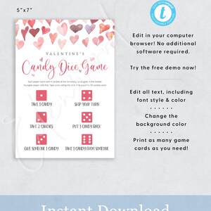 Valentine's Day Candy Dice Game, Printable Kids Valentine's Day Party ...