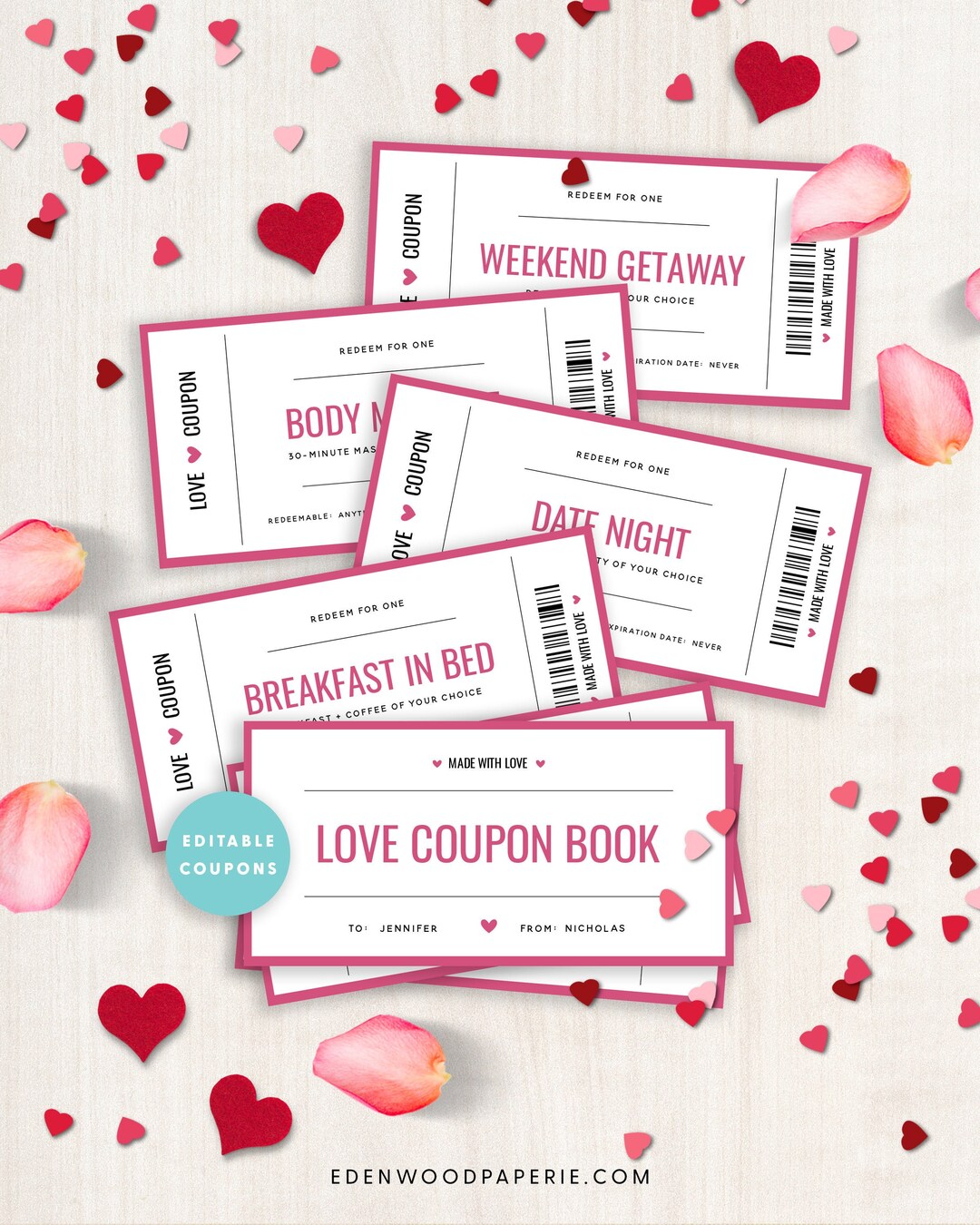 Editable Valentine Coupon Book, Printable Valentine Love Coupons, Adult ...