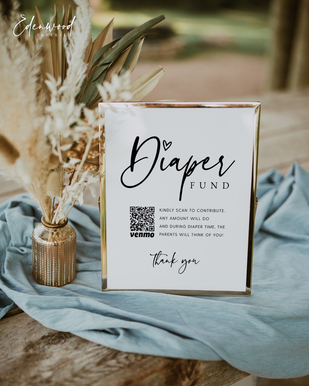 Printable Diaper Fund Sign, Baby Shower Diaper Fund Sign Template, QR ...