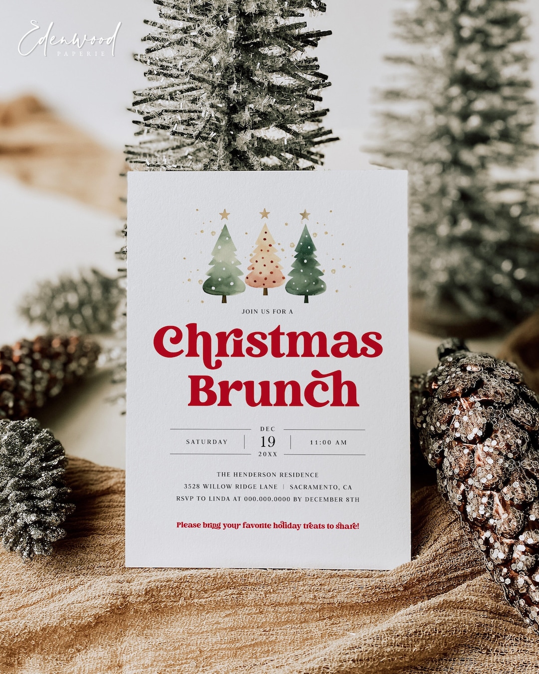 Christmas Brunch Invitation, Printable Vintage Christmas Lunch ...