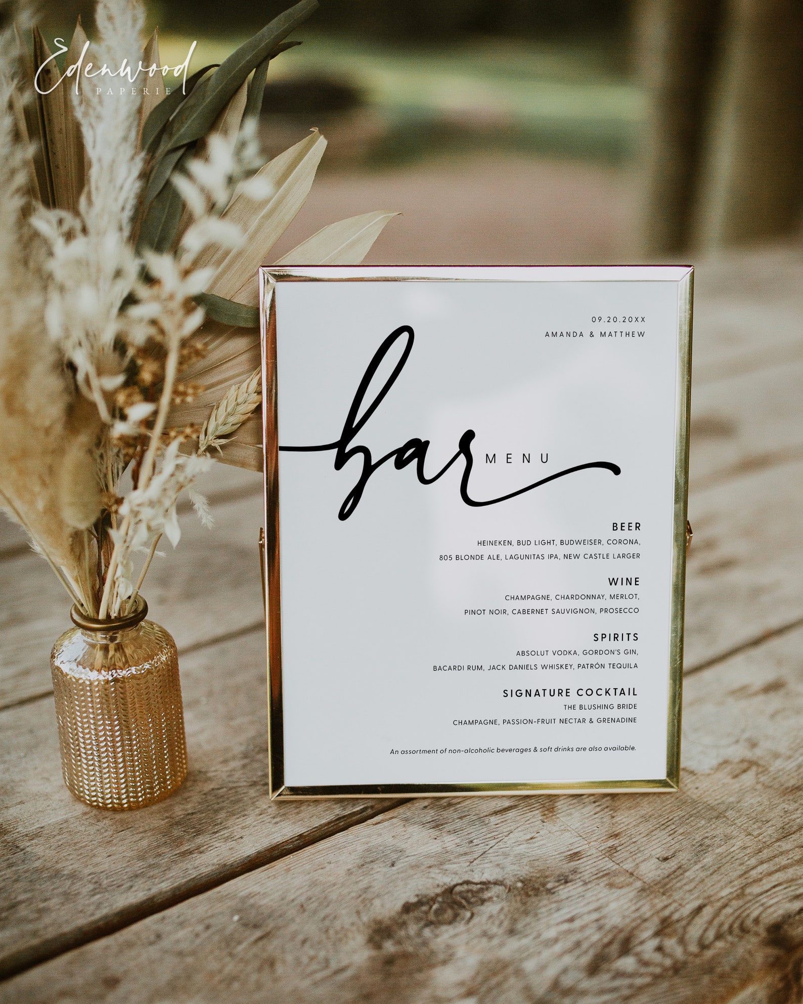 Wedding Bar Menu Sign Printable Wedding Menu Sign Template | Etsy