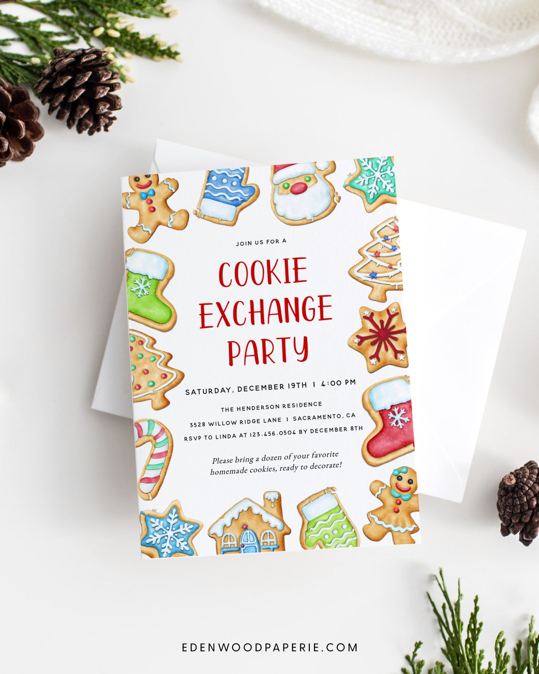Holiday Cookie Exchange Party Invitation, Christmas Cookie Decorating ...
