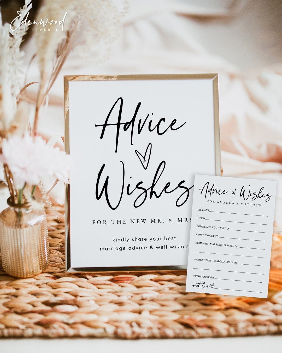 Advice and Wishes Wedding Sign & Advice Card, Printable Wedding Wishes ...