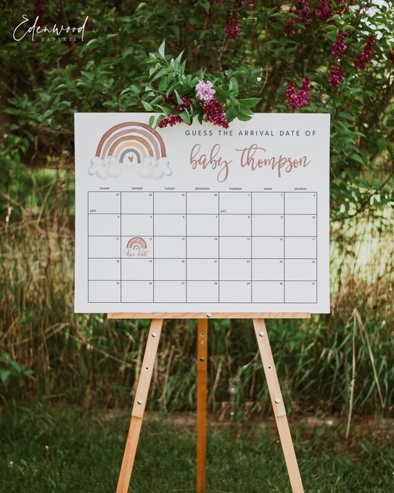 Boho Rainbow Baby Shower Due Date Calendar Guess the Due Date - Etsy