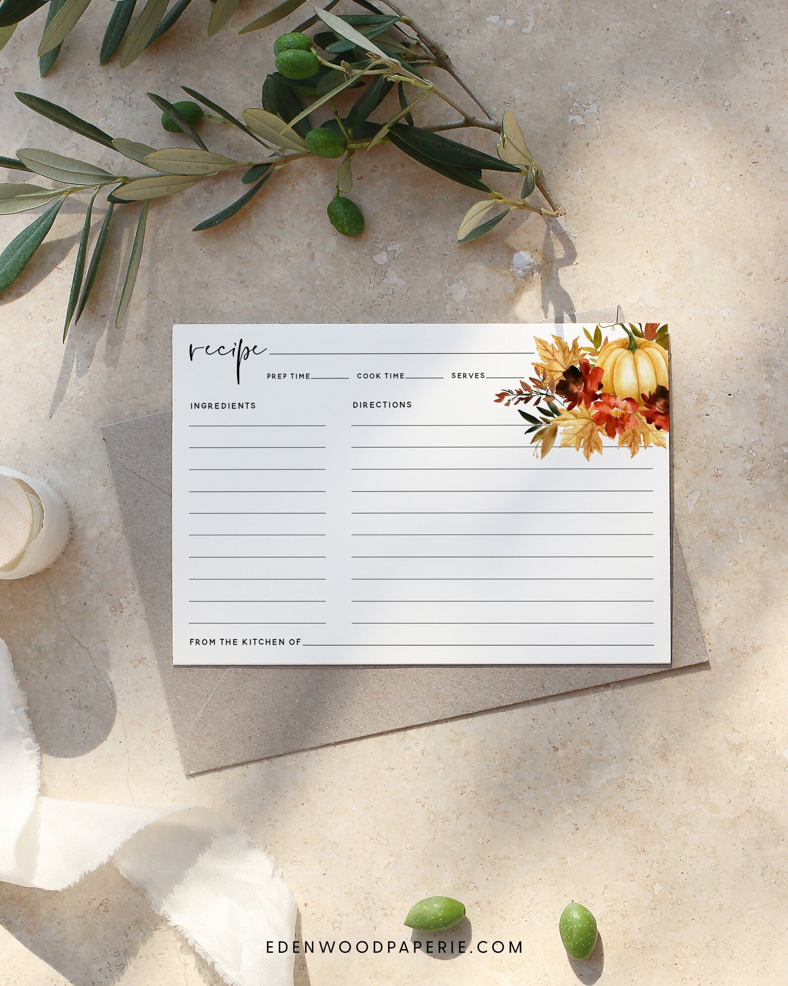 Fall Pumpkin Recipe Card Thanksgiving Recipe Card Template - Etsy