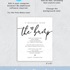 Message From the Bump Sign, Printable Baby Shower Bump Sign, Thank You ...